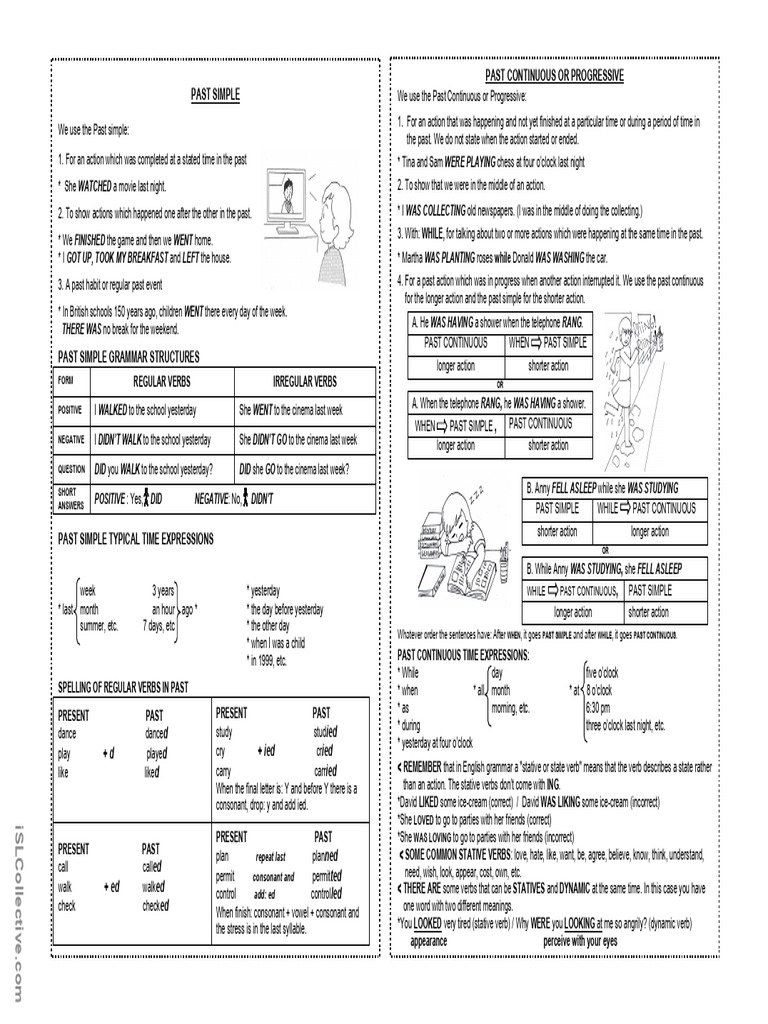 Past Simple and Continuous Grammar Guide | PDF | Language Mechanics ...