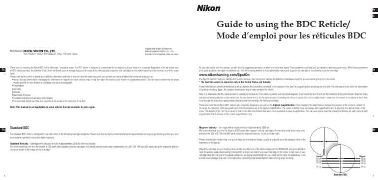 Nikon BDC Reticle User Guide | PDF | Telescopic Sight | Bullet