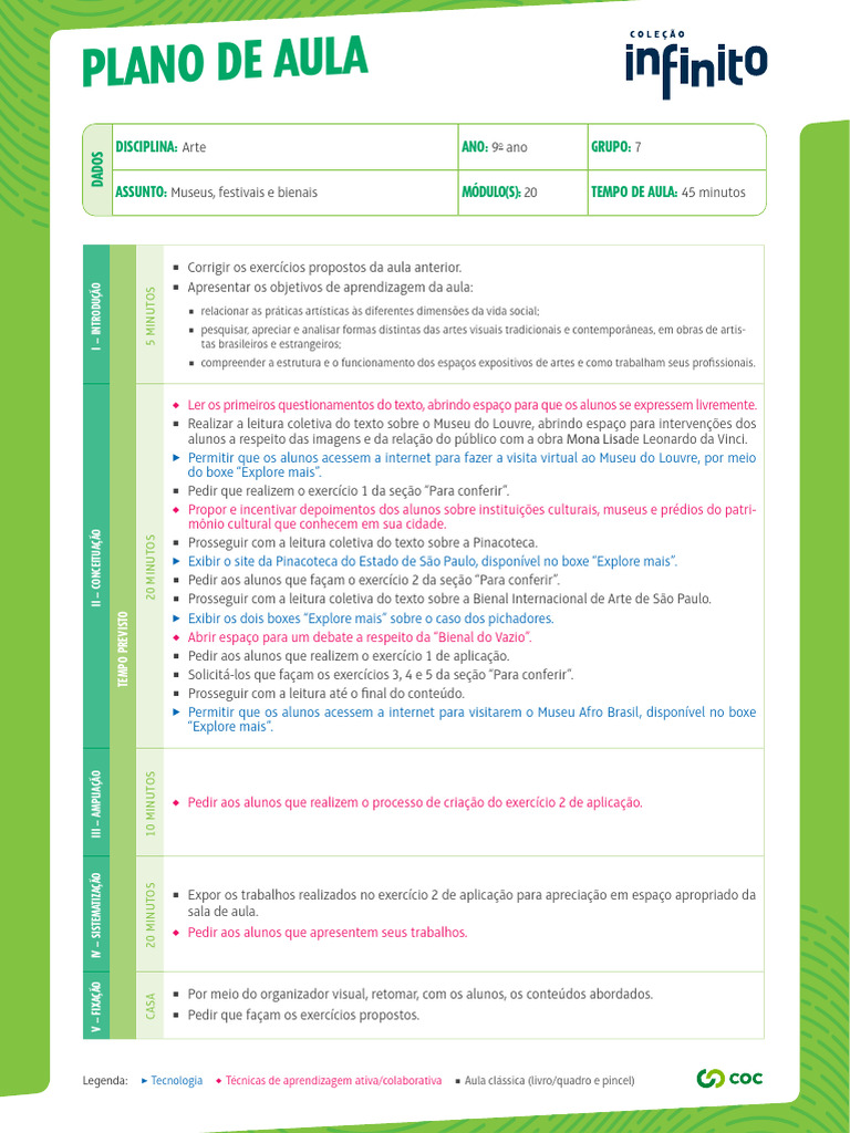 9 Ano 1 Aula Plano - de - Aula - M - Dulo - S - 20 - Museus - Festivais - e - Bienais | PDF ...