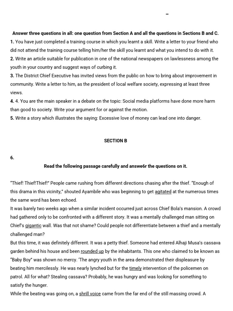 2018 WASSCE (NovDec) English Language Paper Two - Essay | PDF ...