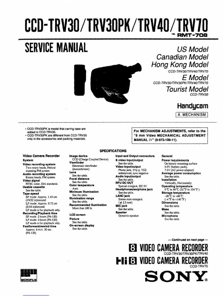 Sony CCD-TRV30 Service Manual | PDF | Video | Charge Coupled Device