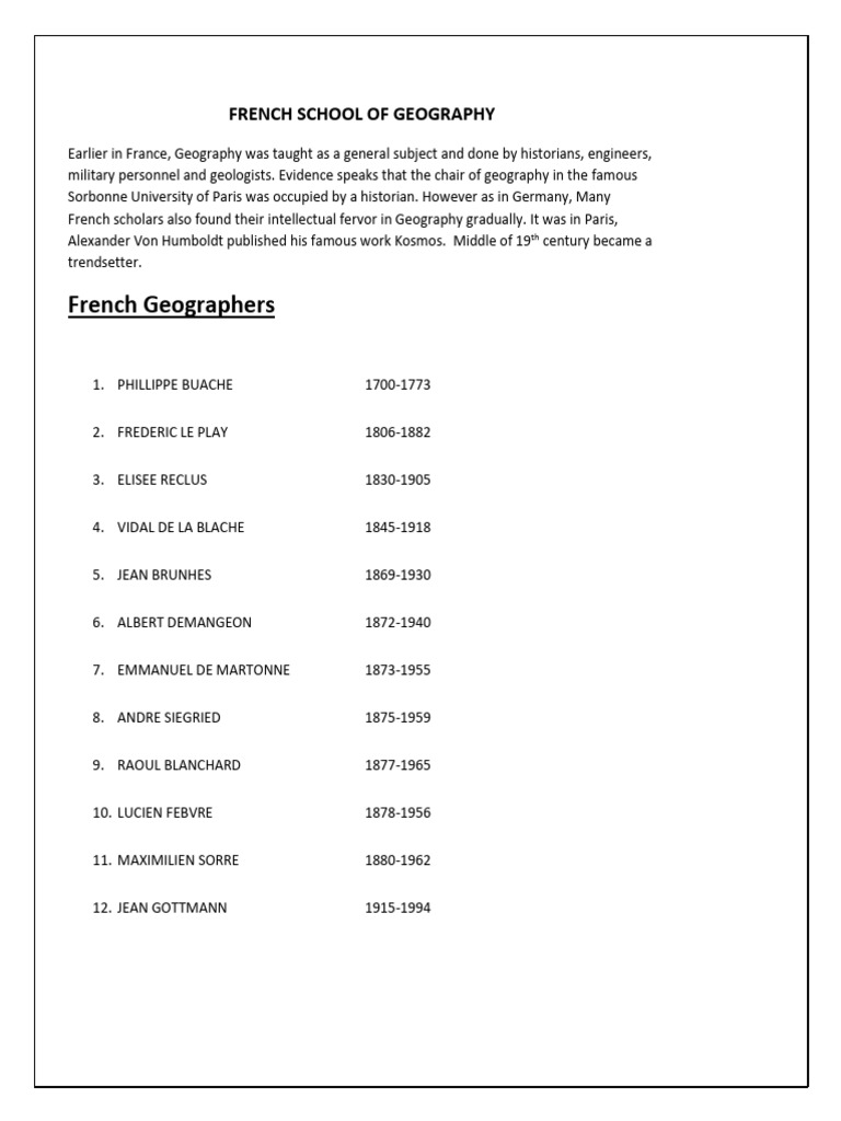 French School of Geography Overview | PDF | Geography | Liberal Arts ...