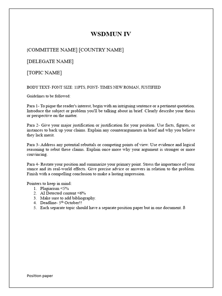 Model UN Position Paper Guide | PDF