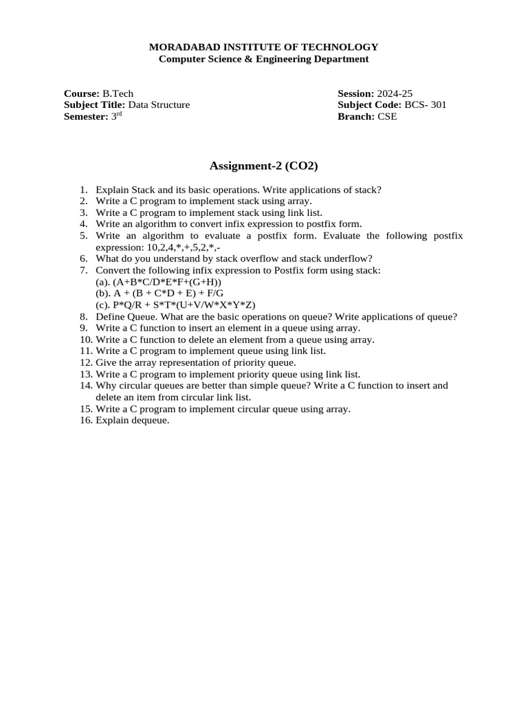Data Structure Assignment 2 (2024-25) | PDF