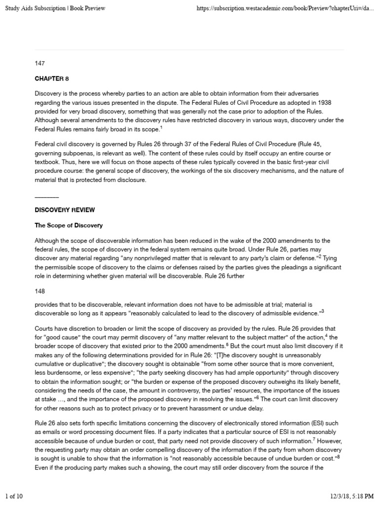Chapter 8. Discovery | PDF | Discovery (Law) | Attorney–Client Privilege