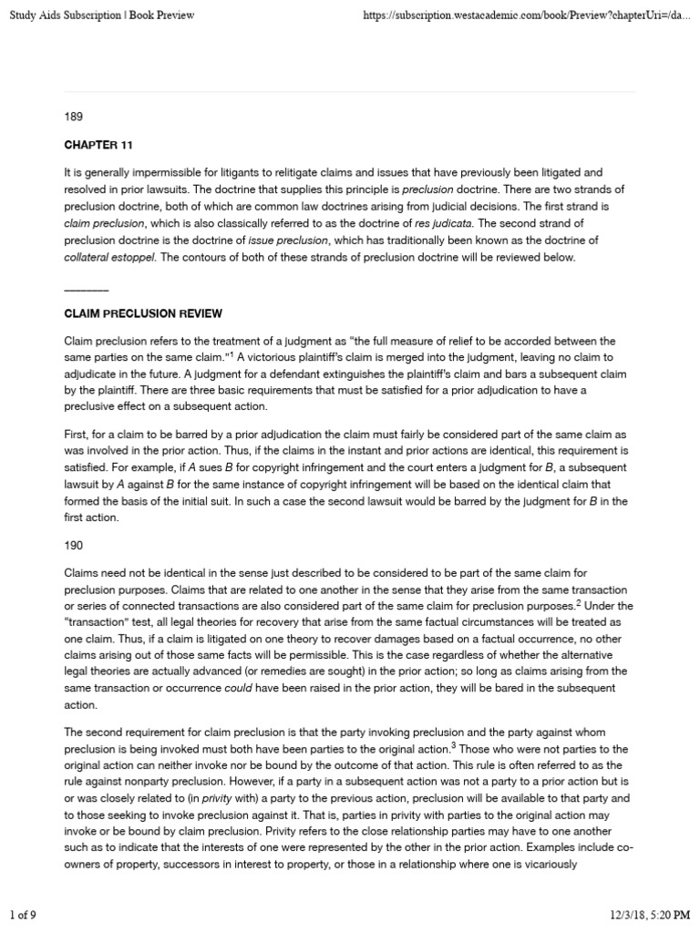 Chapter 11. Preclusion Doctrine | PDF | Collateral Estoppel | Res Judicata