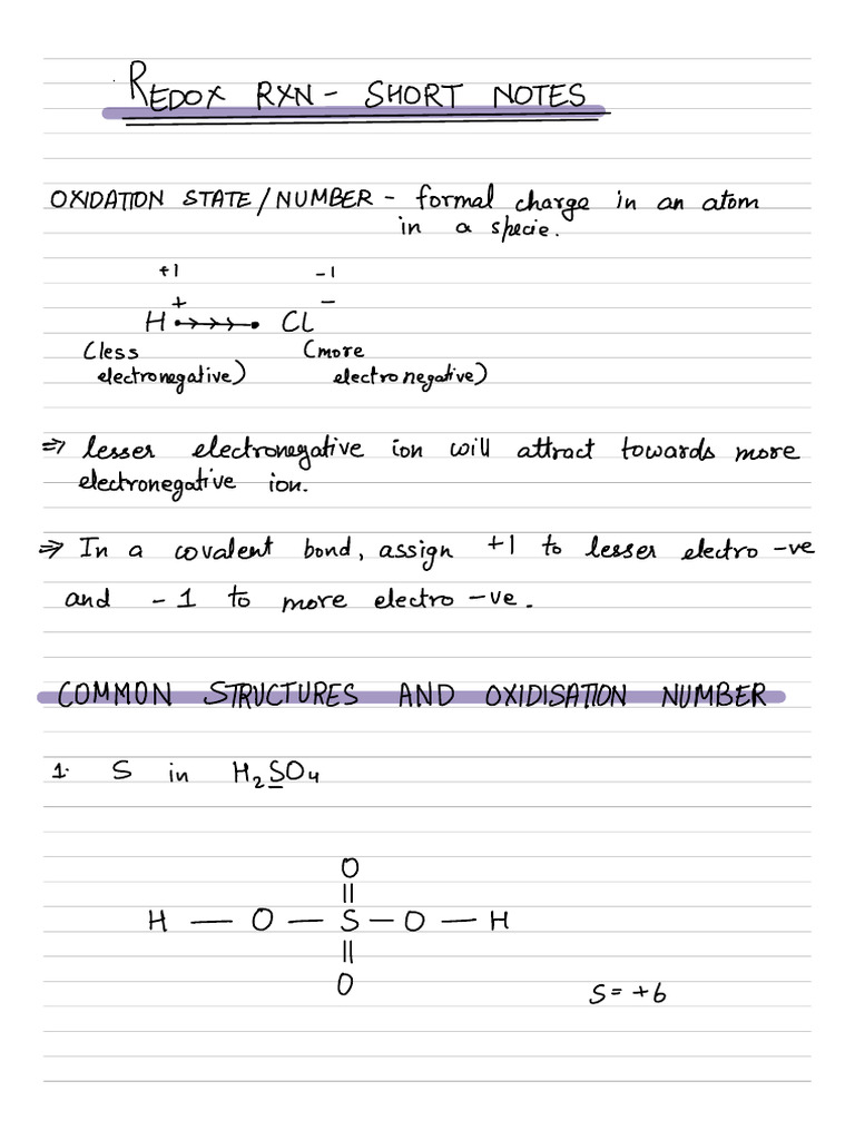 Redox Reaction Class 11 Short Notes | PDF
