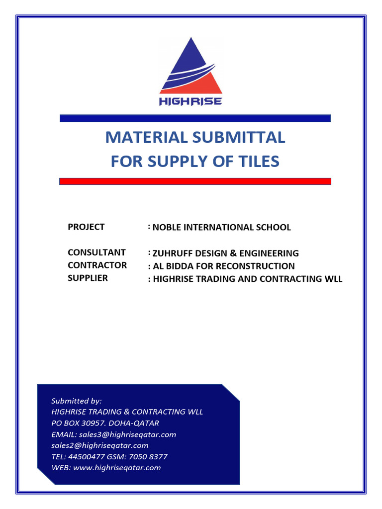 Tile Supply Material Submittal Document | PDF | Doha | Tile