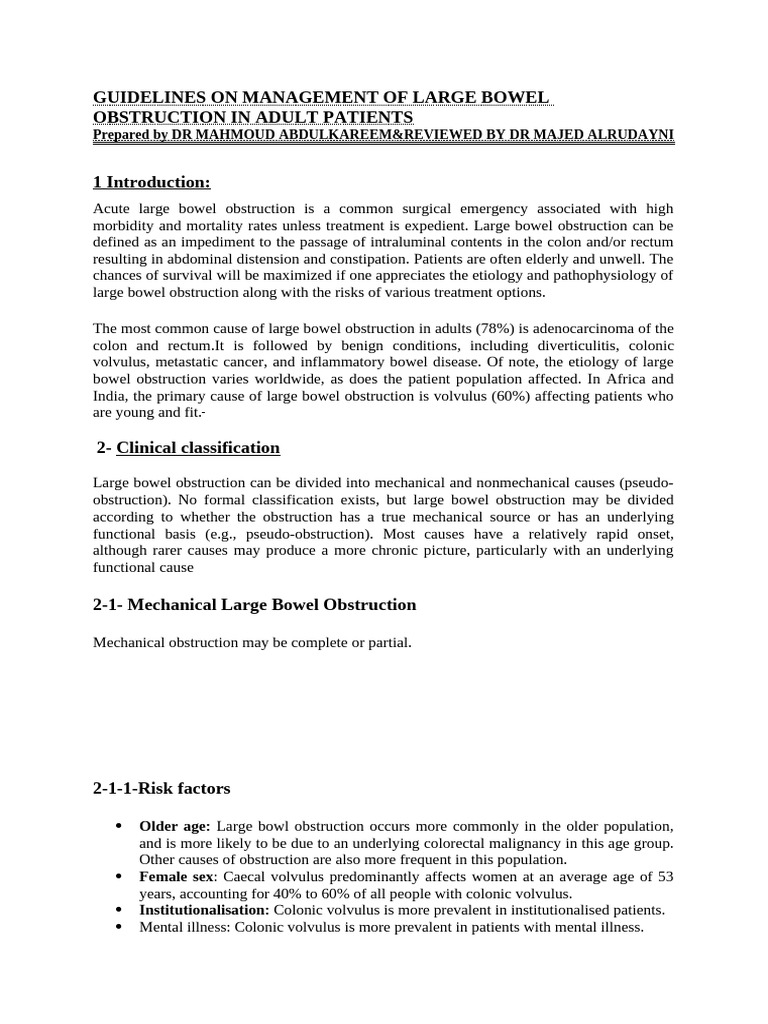 Large Bowel Obstruction Management Guide | PDF | Colorectal Cancer ...