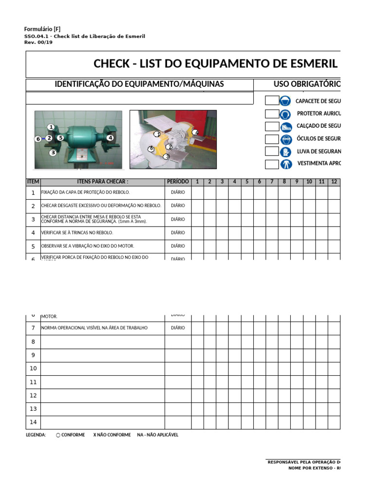 Checklist Equipamentos Matriz - Equipamento Esmeril | PDF