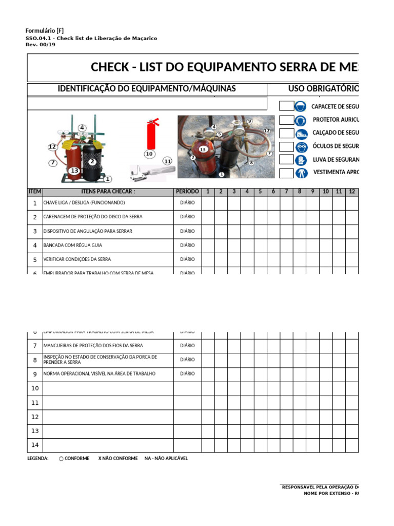 Checklist Equipamentos Matriz - Equipamento Maçarico | PDF