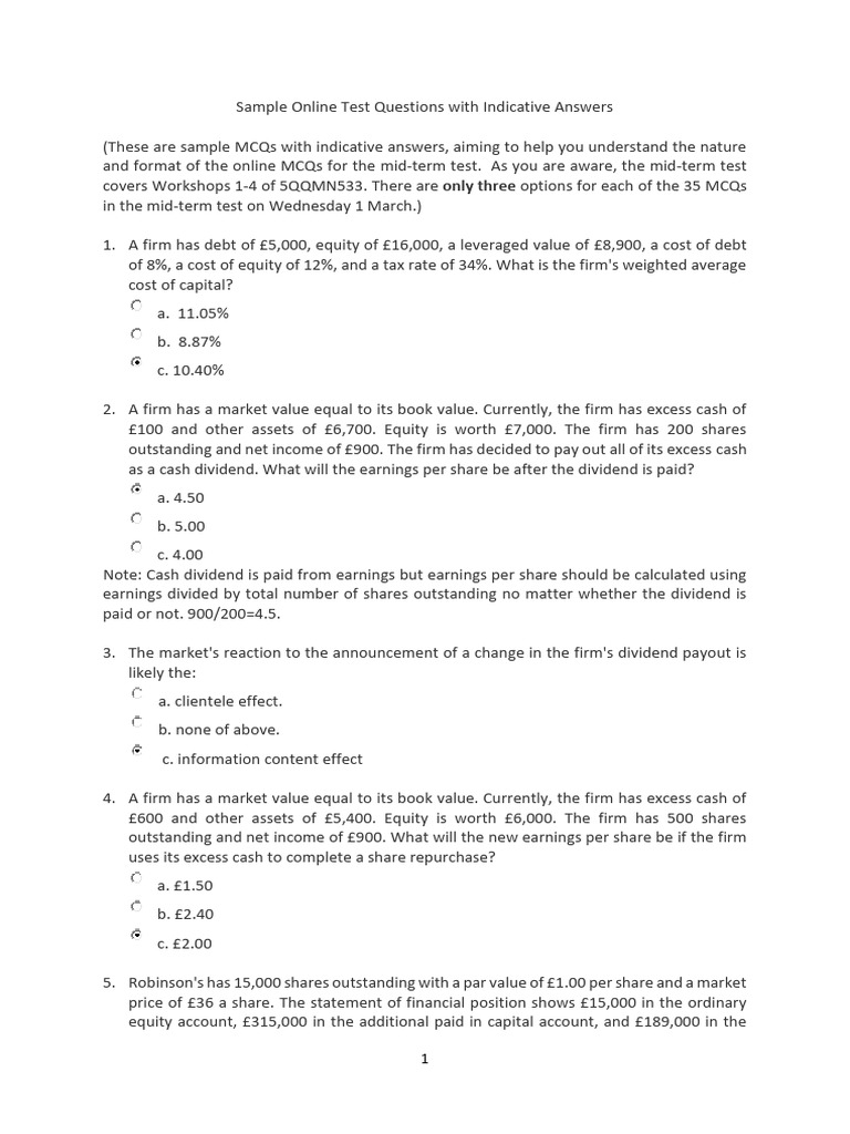 Sample Online Test Questions With Awnsers 2023 | PDF | Equity (Finance ...