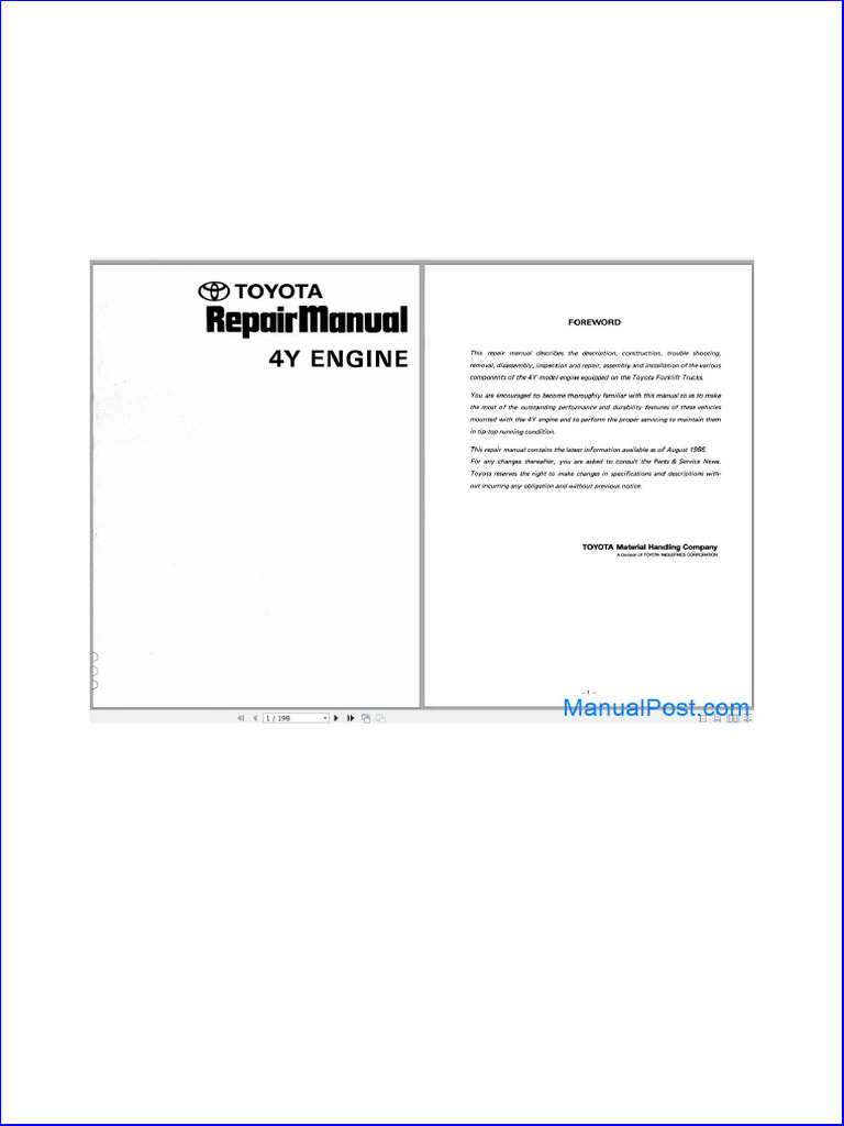 Toyota Forklift 4y Engine Repair Manual | PDF | Poetry | Novels