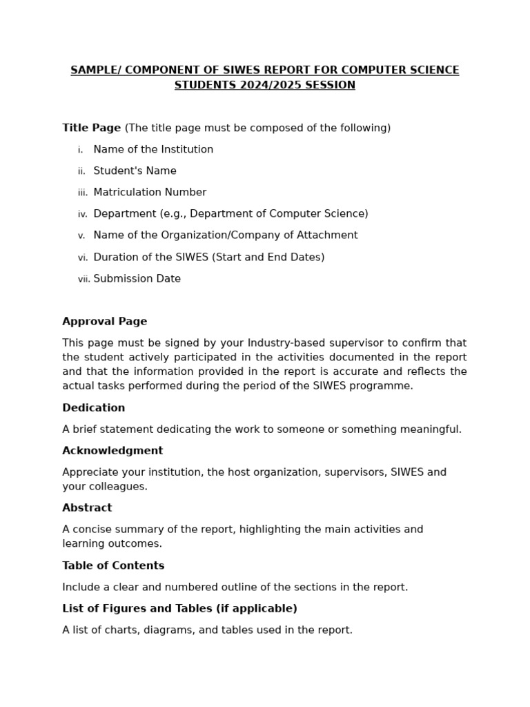 SIWES Report Template for CS Students | PDF | Information | Science