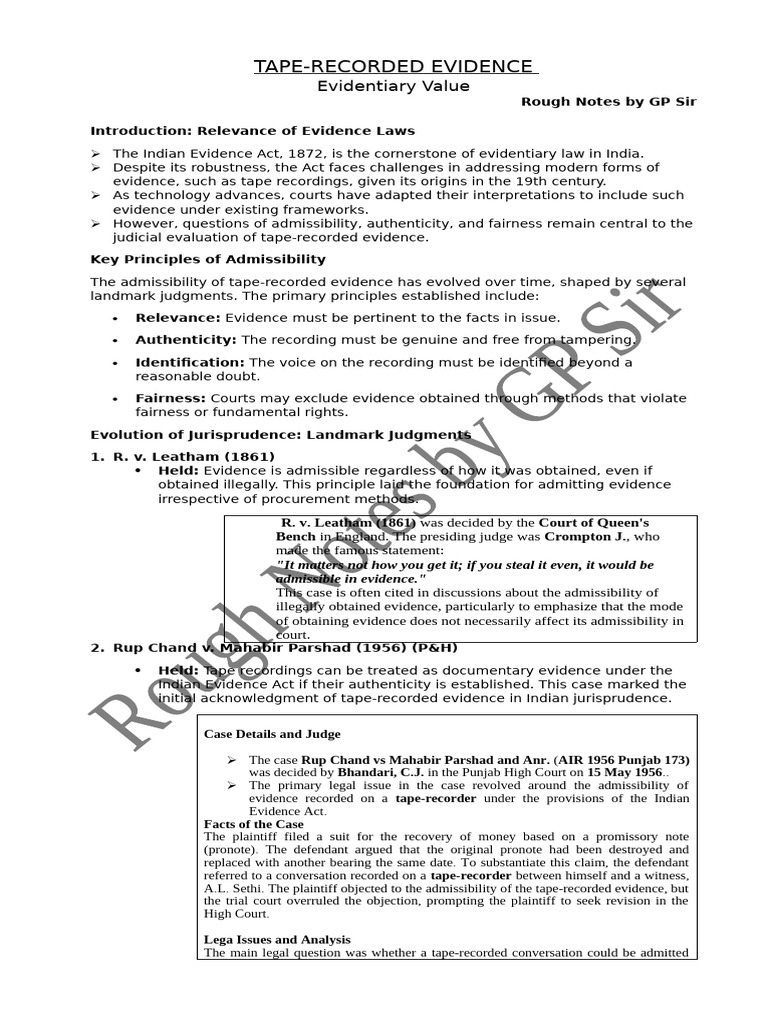 Tape recorded evidence | PDF | Evidence (Law) | Witness