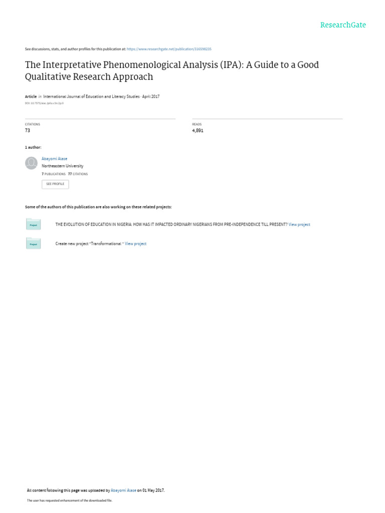 Guide to Interpretative Phenomenological Analysis | PDF | Qualitative ...