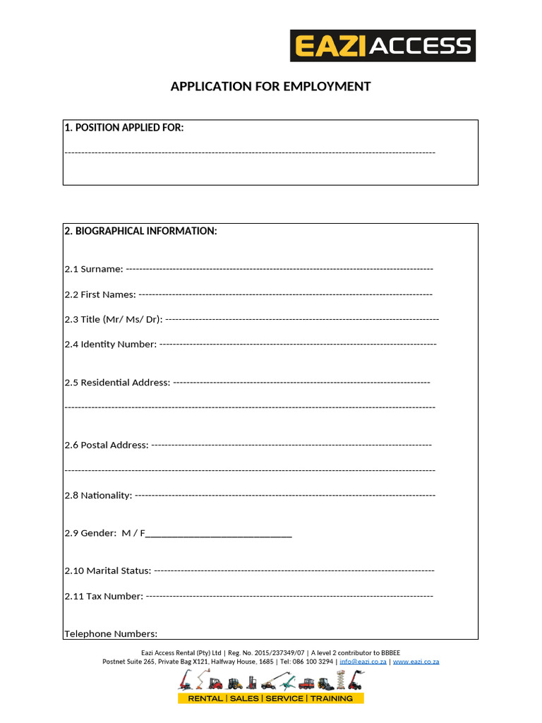 Eazi Access Employment Application Form | PDF | Common Law | Justice