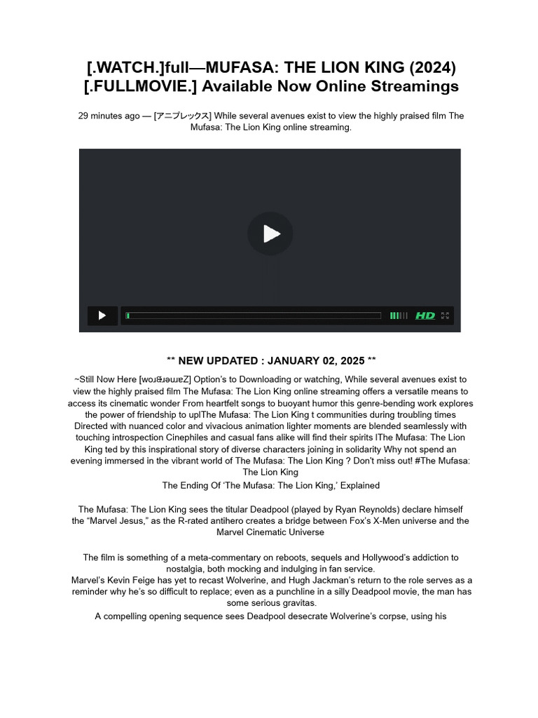 Mufasa: The Lion King Streaming Info | PDF | Hulu | Pay Television