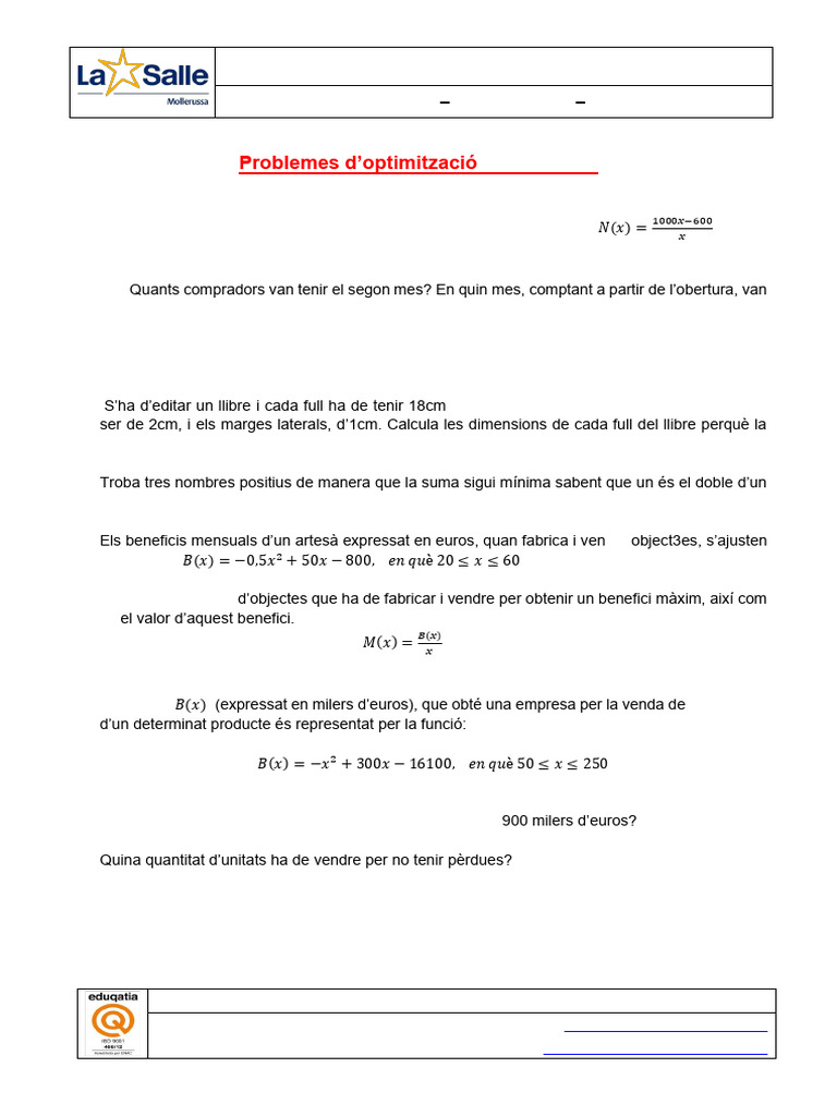 Problemes D'optimització (Selectivitat) | PDF