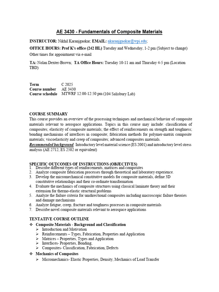 AE3430-ABET+Syllabus C 25 | PDF | Composite Material | Fatigue (Material)