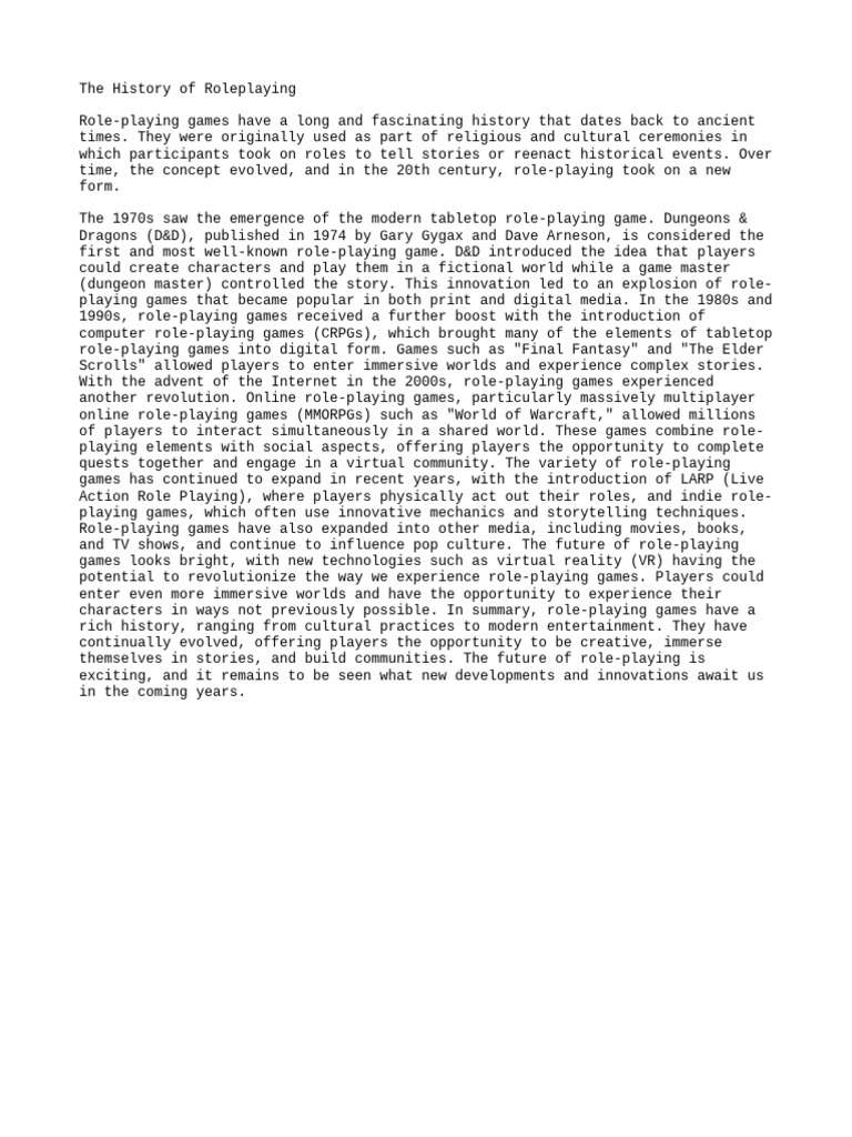 Evolution of Roleplaying Games History | PDF | Role Playing Games ...