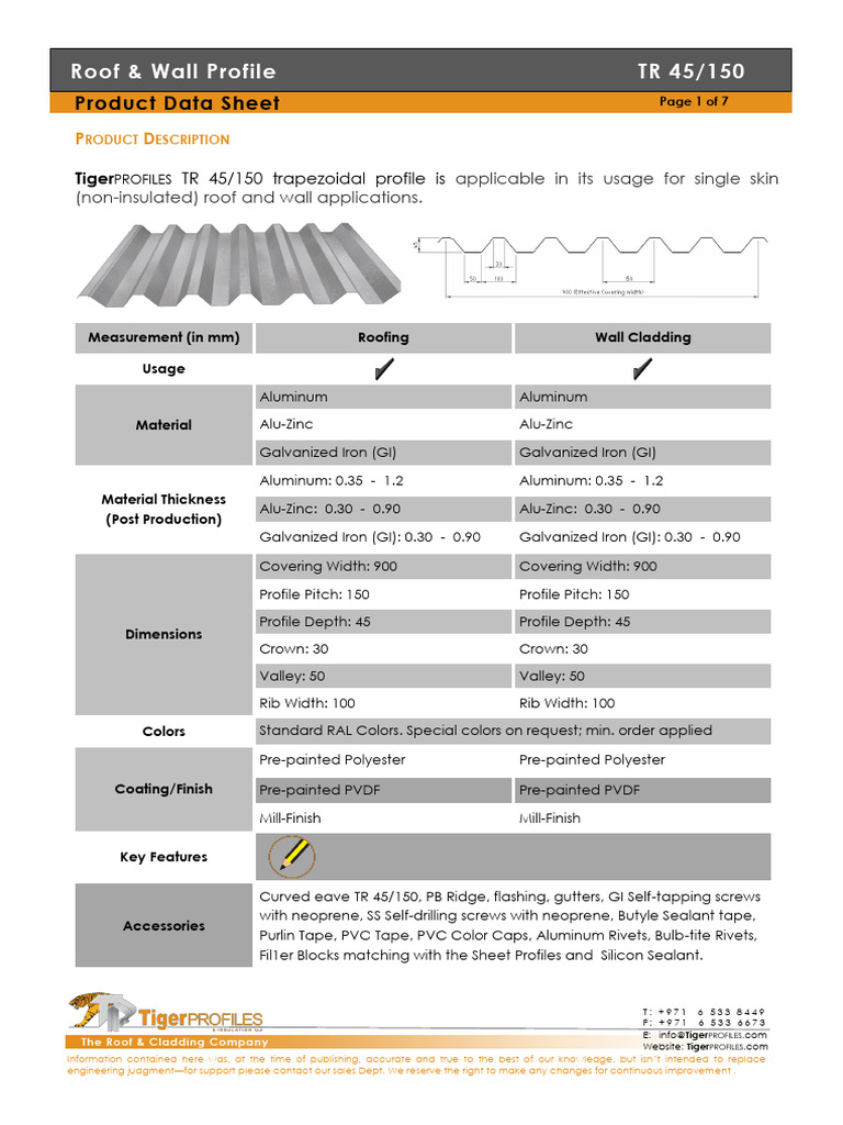 TR 45/150 Profile Data Sheet | PDF | Strength Of Materials | Applied ...