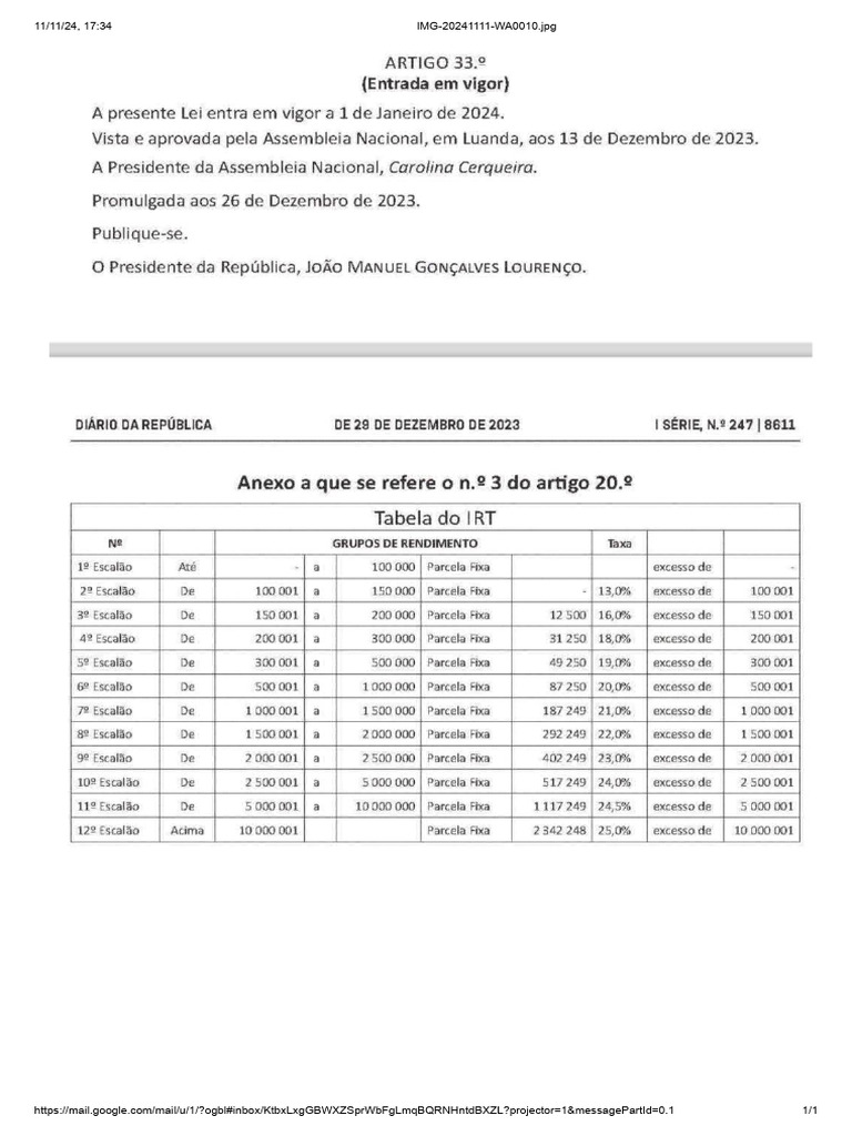 Tabela Taxas de IRT - Actualizado | PDF