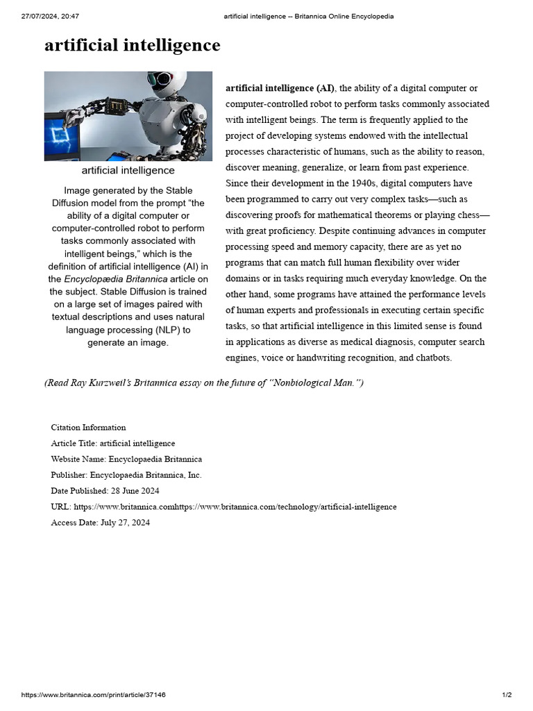 Artificial Intelligence - Britannica Online Encyclopedia | PDF ...
