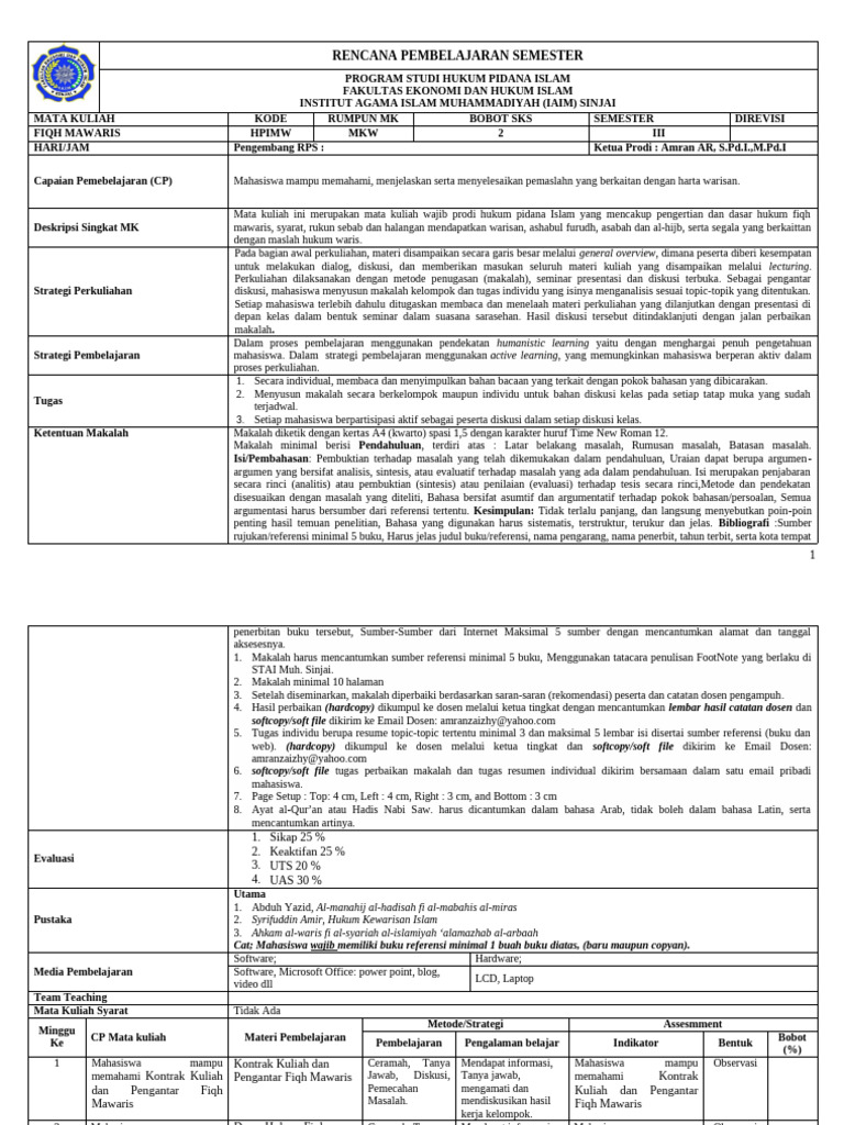 RPS Fiqh Mawaris | PDF