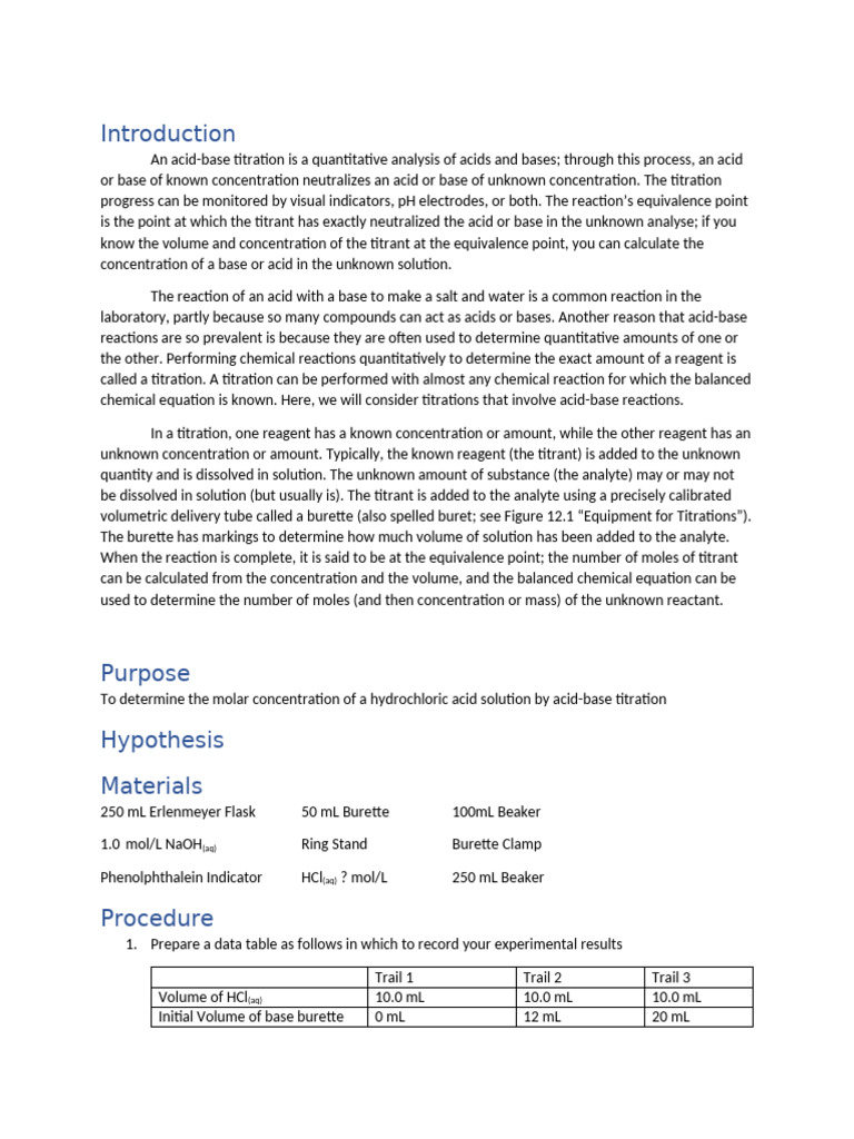Acid-Base Titration Lab-DESKTOP-TRLH3E4 | PDF | Titration | Chemistry