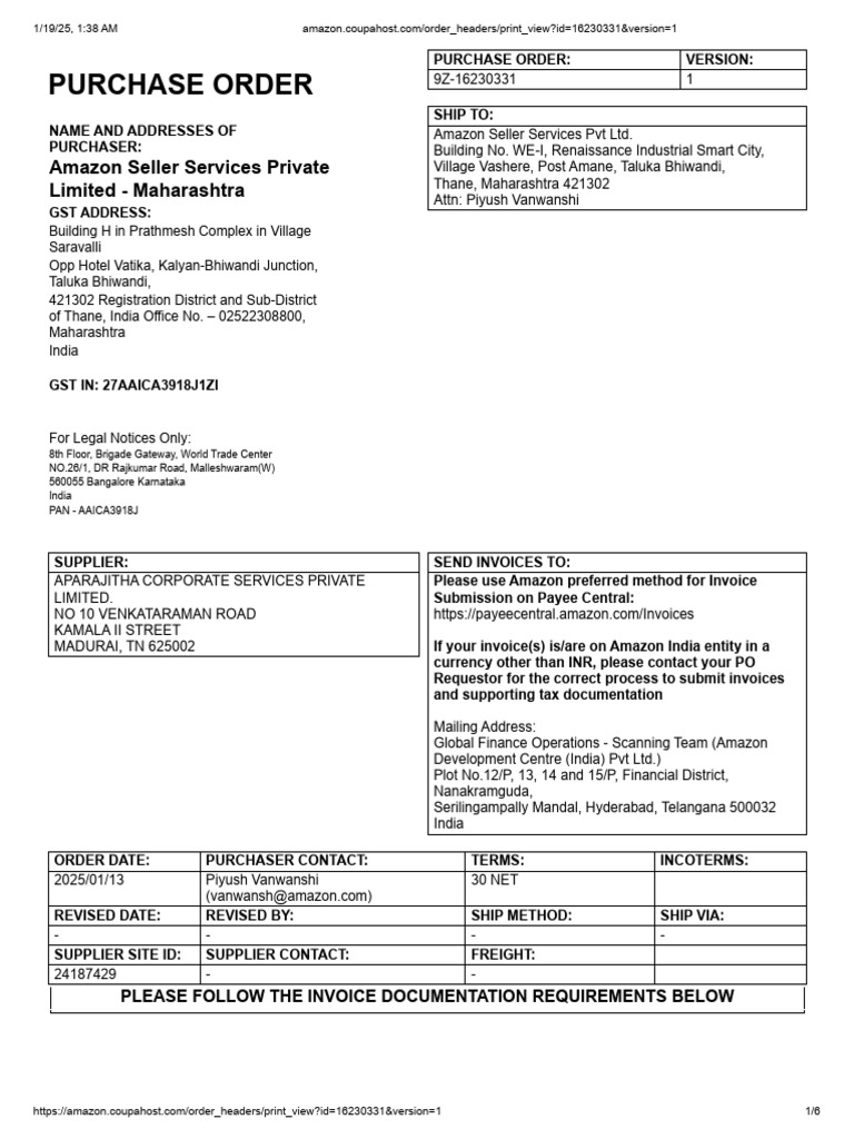 Amazon Purchase Order Details | PDF | Liability Insurance | Value Added Tax