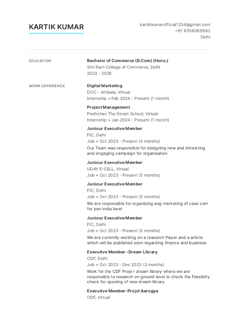 KARTIKKUMAR InternshalaResume | PDF