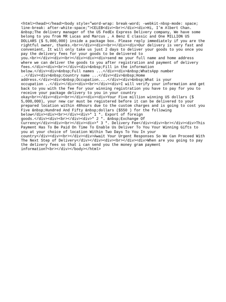 FedEx Delivery Scam Alert: $5M Package | PDF