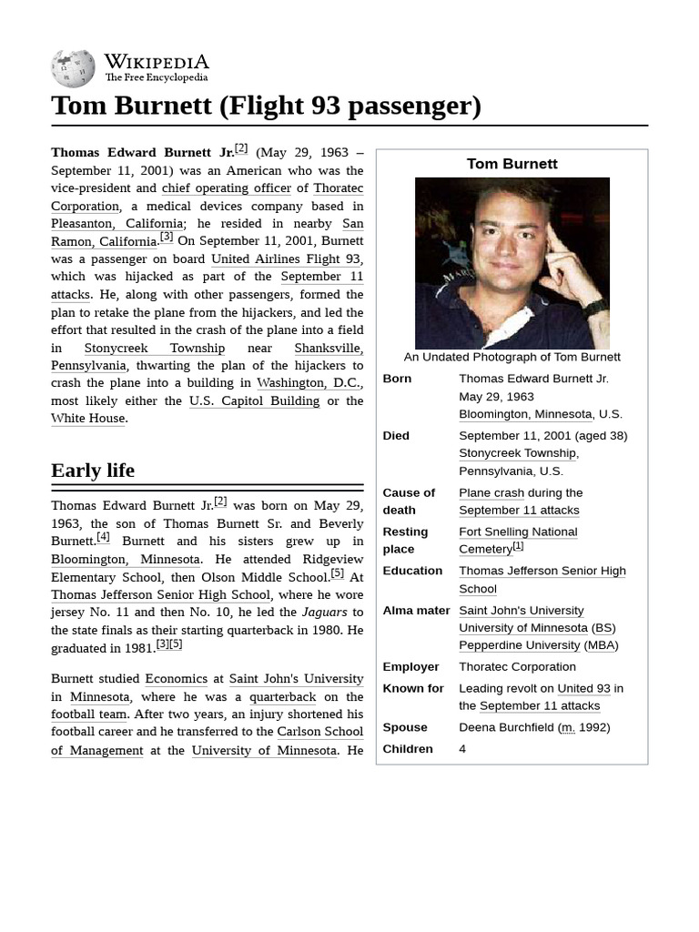 Tom Burnett (Flight 93 Passenger) | PDF | Airliner Accidents And ...