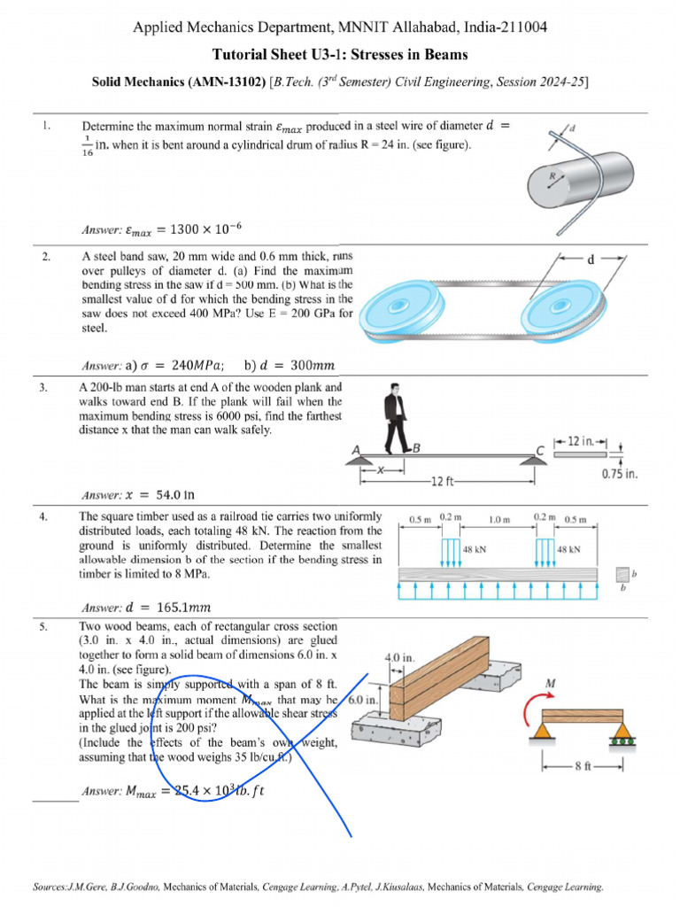 Tute Sheet-U3 - 1 (Stresses in Beams) - SM (AMN-13102) - Odd Sem 2024-25 | PDF