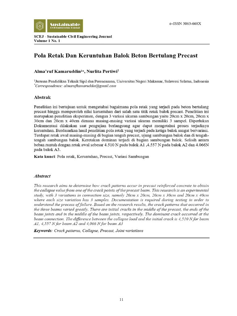 View of Pola Retak Dan Keruntuhan Balok Beton Bertulang Precast | PDF