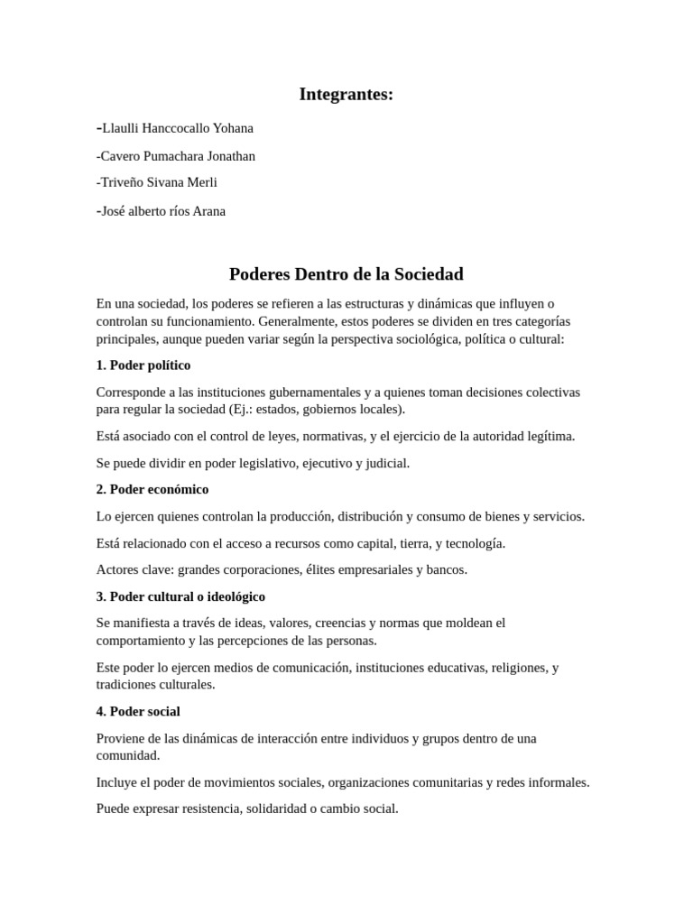 Dinámicas del Poder en la Sociedad | PDF | Poder (social y político ...