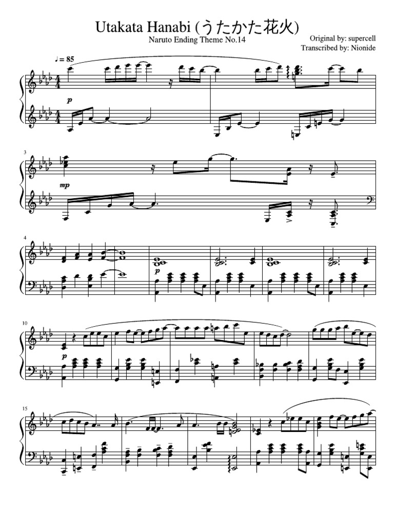 [Naruto Shippuden] Utakata Hanabi (うたかた花火) - Piano Ver | PDF