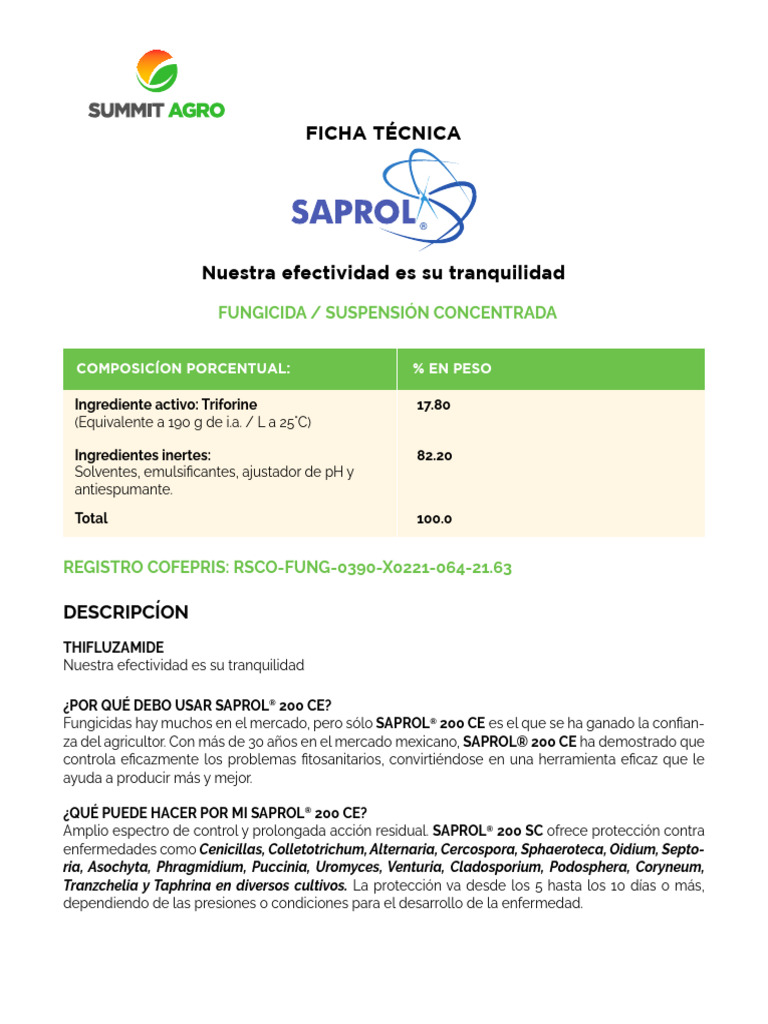 Saprol Fichatecnica | PDF | Plantas