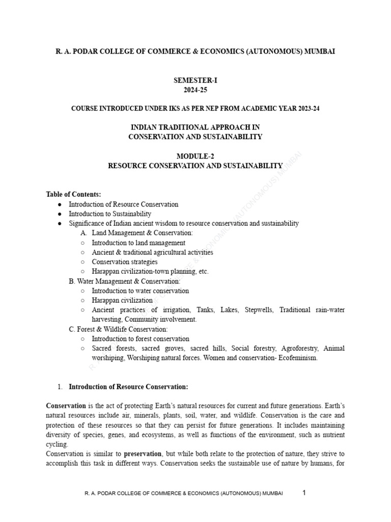 IKS MODULE-II RESOURCE CONSERVATION AND SUSTAINABILITY | PDF ...