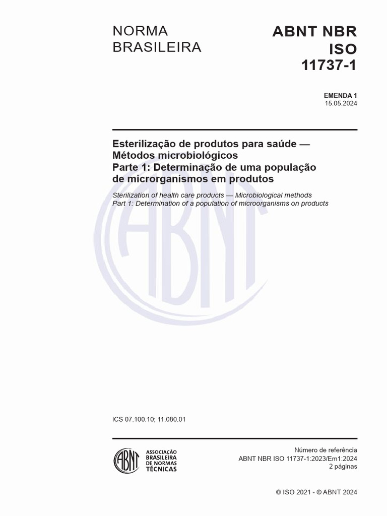 ABNT NBR ISO 11737-1 - 2023 Emenda 1 - 2024 | PDF | Gestão de qualidade ...