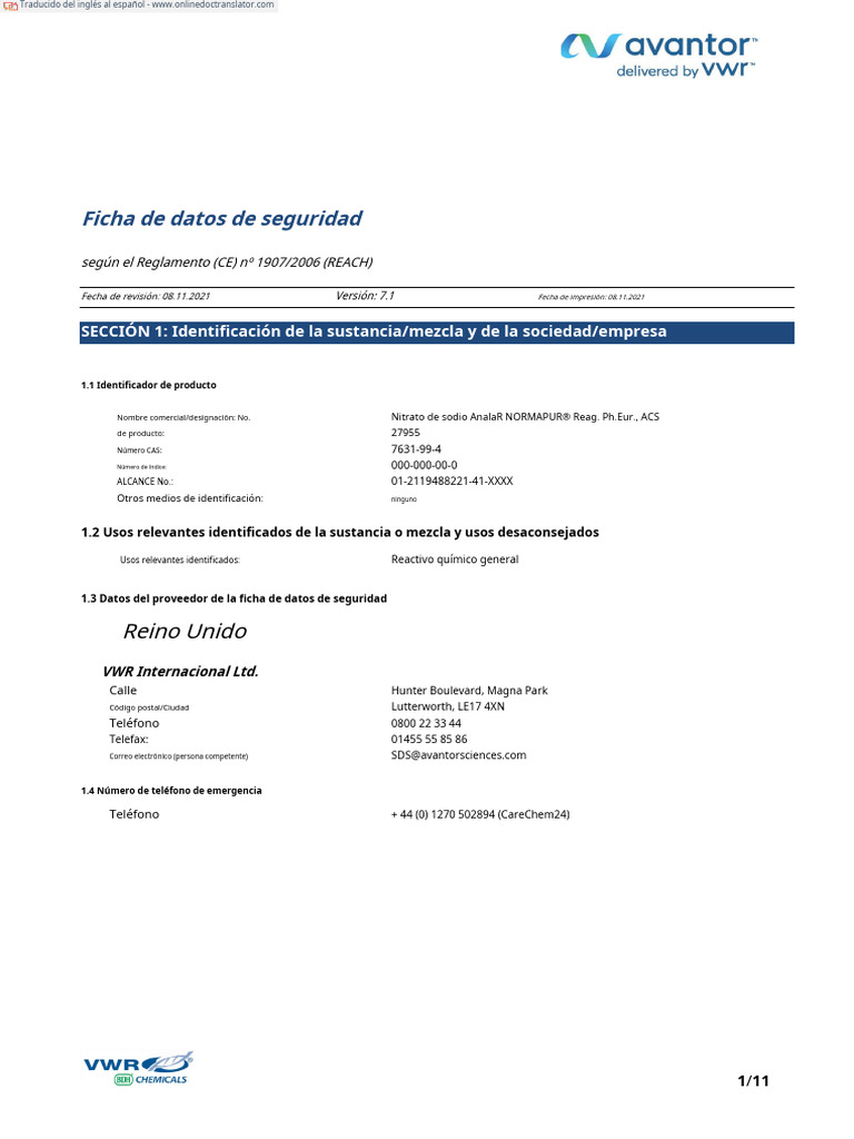 VWR Life Science - Nitrato de Sodio.en.es | PDF | Agua | Química