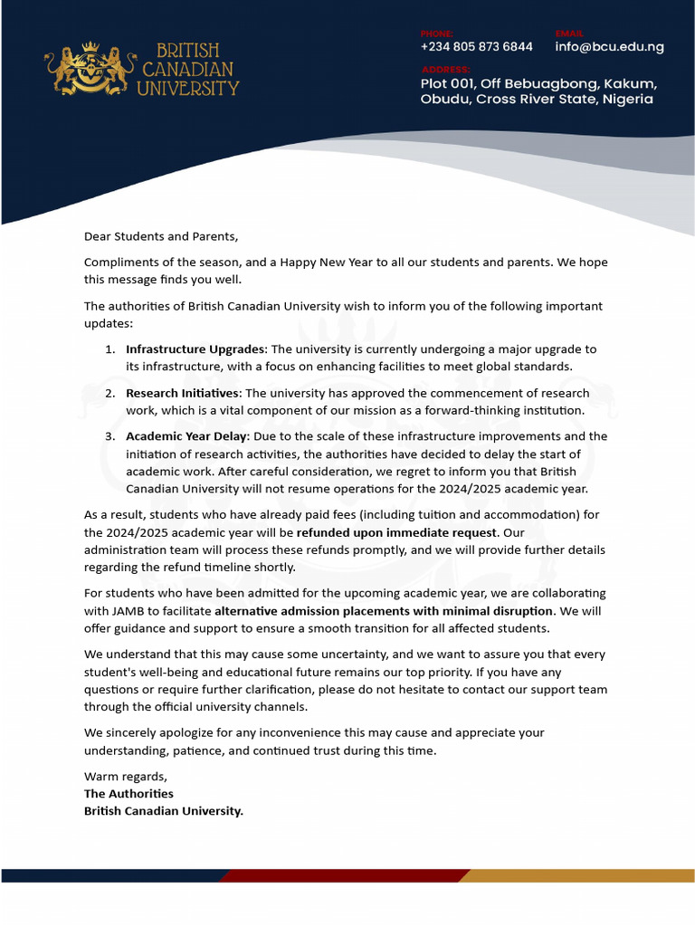 Important Information BCU | PDF