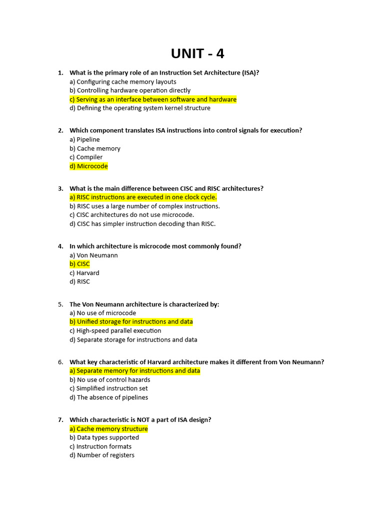 Unit 4 - 6 Sample Questions | PDF | Cpu Cache | Central Processing Unit