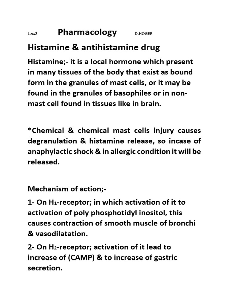 Histamine and Anti Histamine | PDF | Clinical Medicine | Drugs