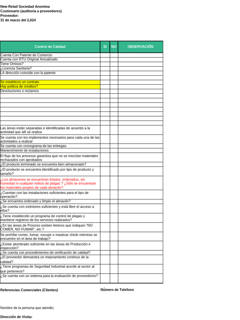 Control de Proveedores Mumuso | PDF