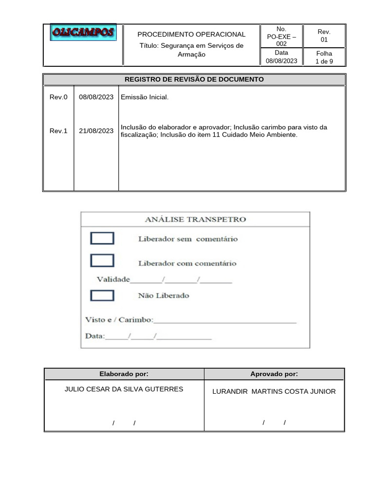 2 - PO-EXE - 002 - Procedimento Armação | PDF | Desperdício | Segurança ...