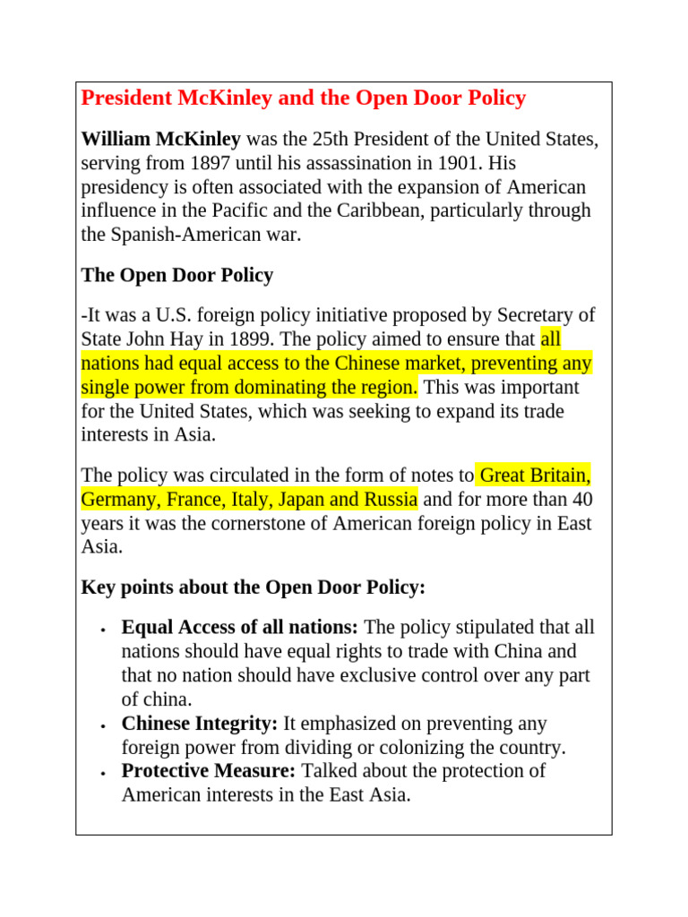 McKinley and the Open Door Policy | PDF | Diplomacy | Foreign Policy