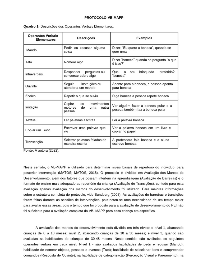 Protocolo VB-MAPP | PDF | Brinquedos | Aprendizado