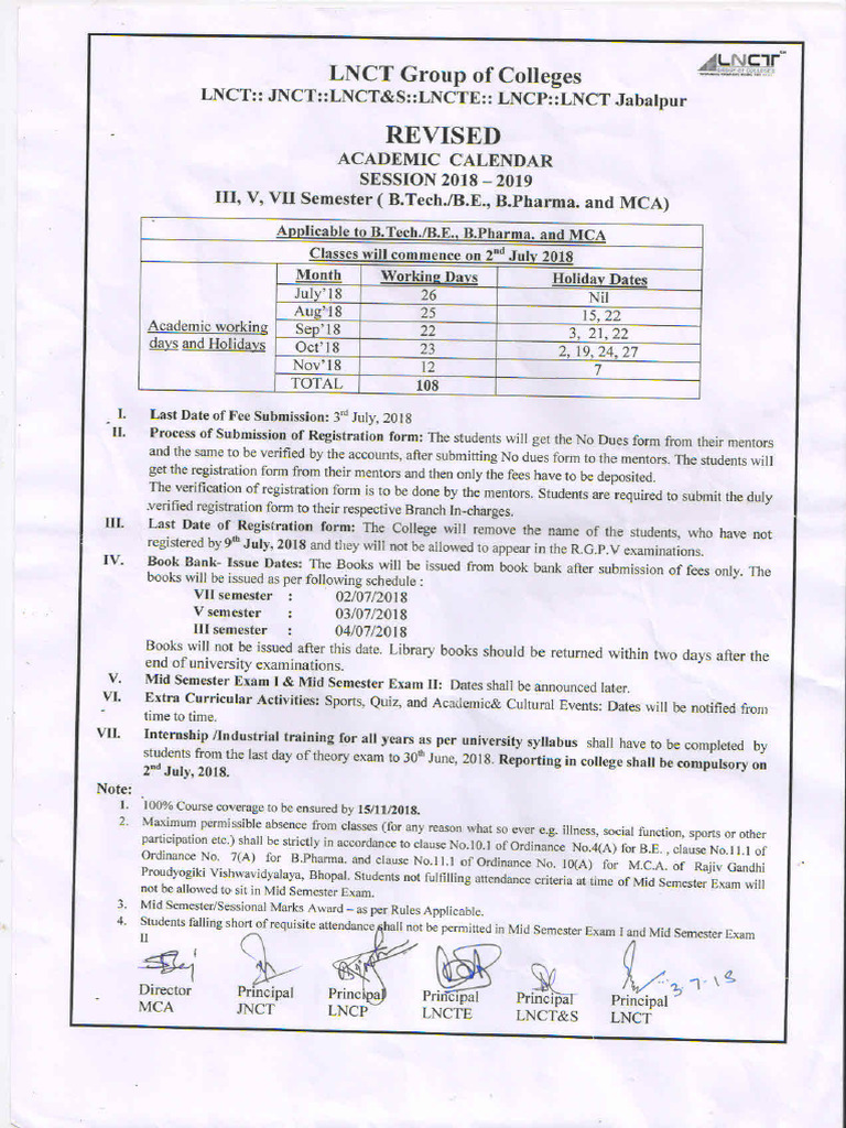 Revised Academic Calendar July Dec 2K18 | PDF